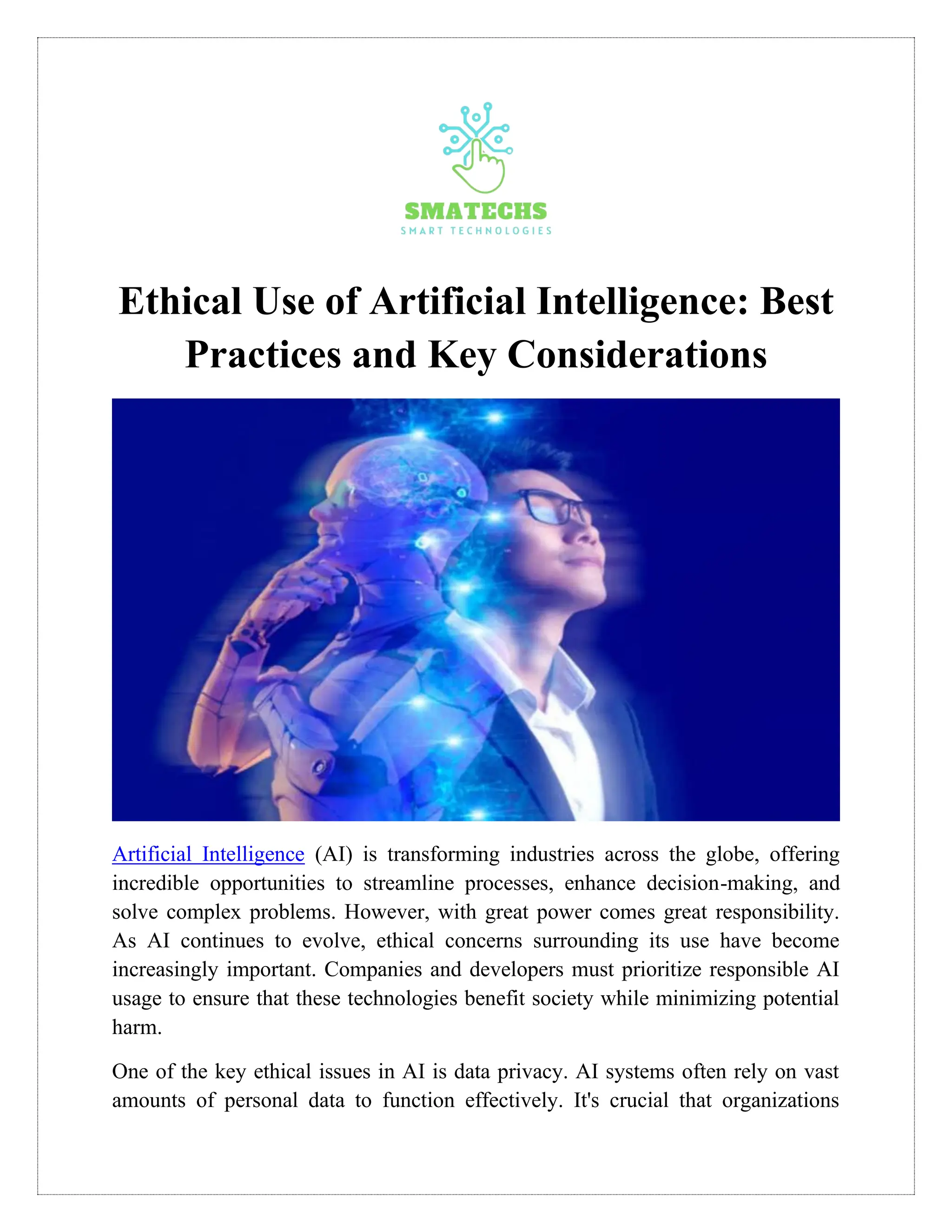Ethical Use of Artificial Intelligence Best Practices and Key ...