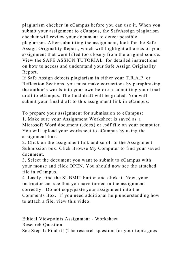 Ethical Viewpoints Assignment - WorksheetResearch QuestionSee .docx