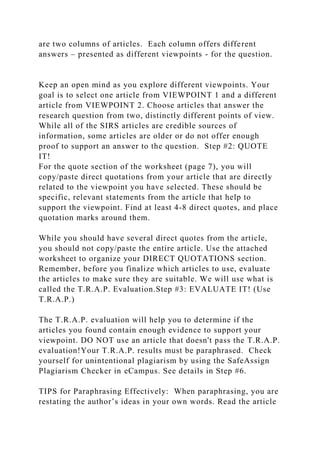 Ethical Viewpoints Assignment - WorksheetResearch QuestionSee .docx