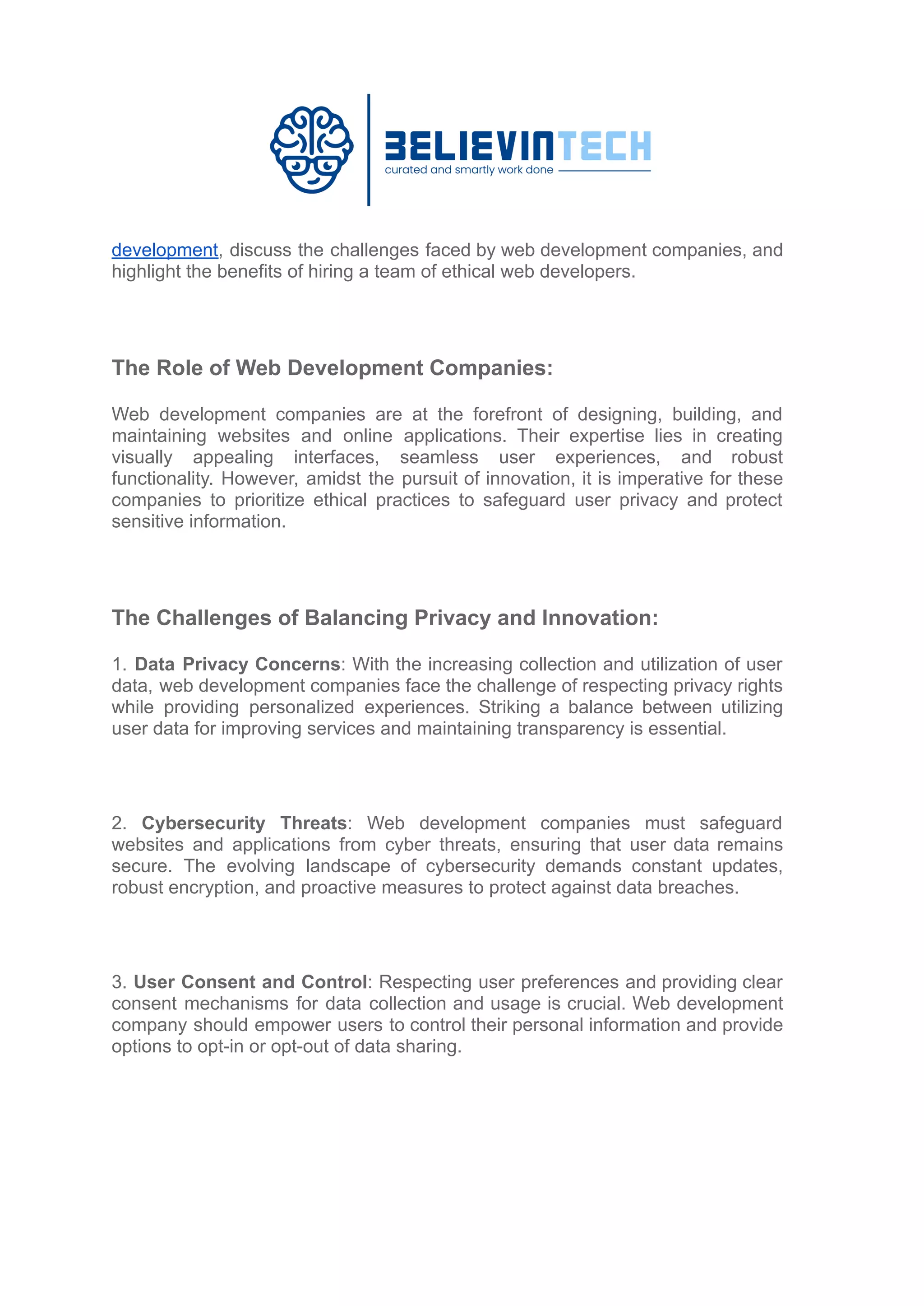 ETHICAL WEB DEVELOPMENT: BALANCING USER PRIVACY AND INNOVATION | PDF