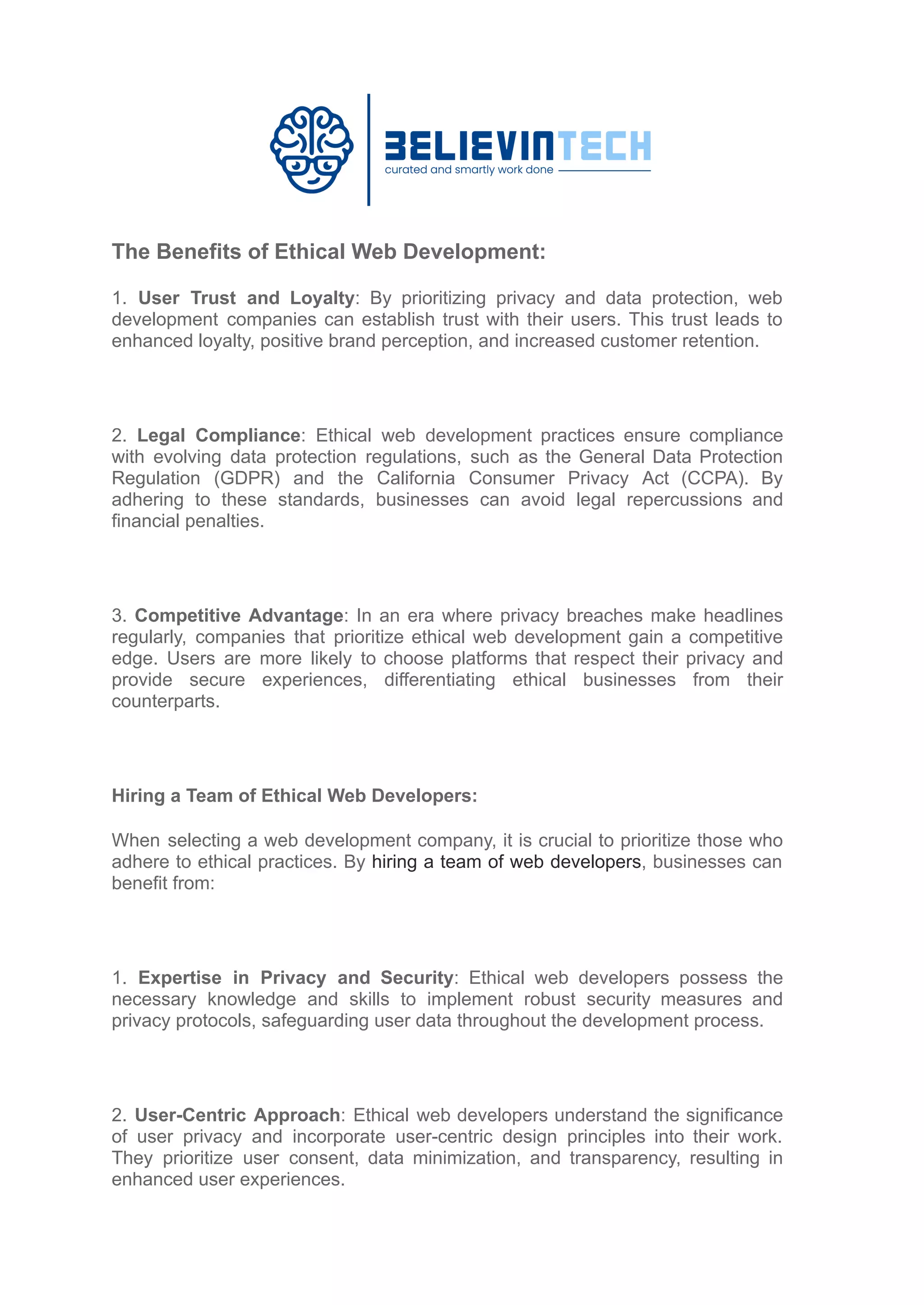 ETHICAL WEB DEVELOPMENT: BALANCING USER PRIVACY AND INNOVATION | PDF