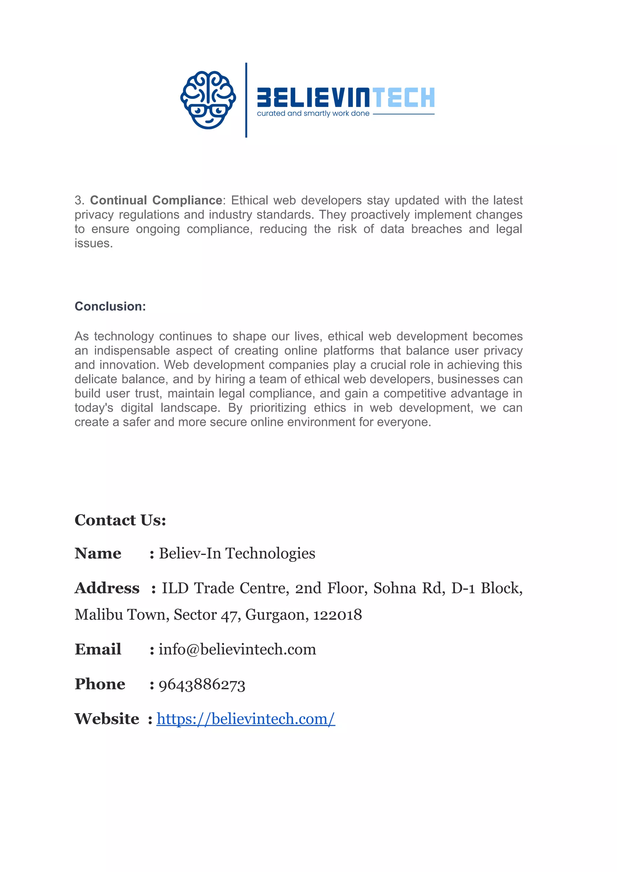 ETHICAL WEB DEVELOPMENT: BALANCING USER PRIVACY AND INNOVATION | PDF