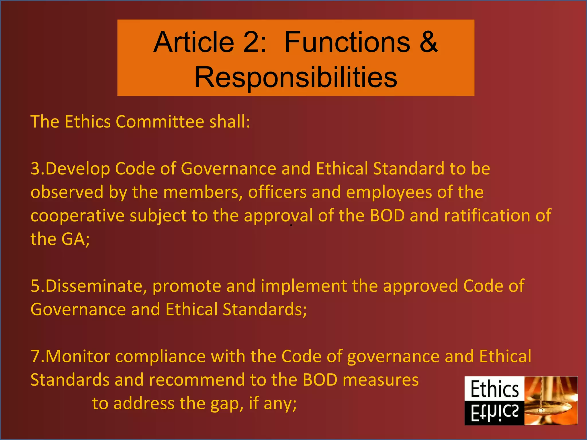Ethics and Conduct Policy for Cooperatives | PPT