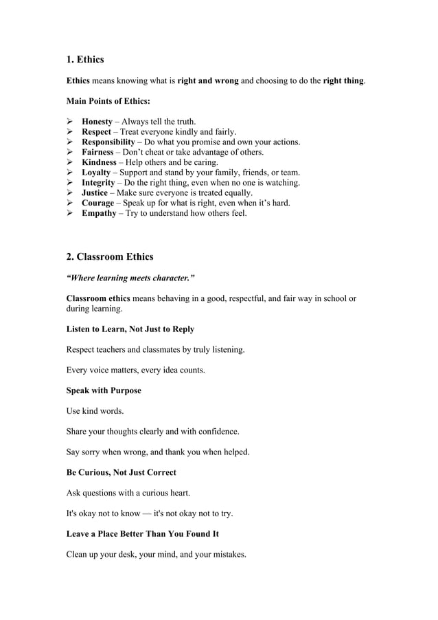 Ethics & classroom rules and points.docx
