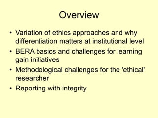 Ethics and researcher integrity: Institutional considerations for ...
