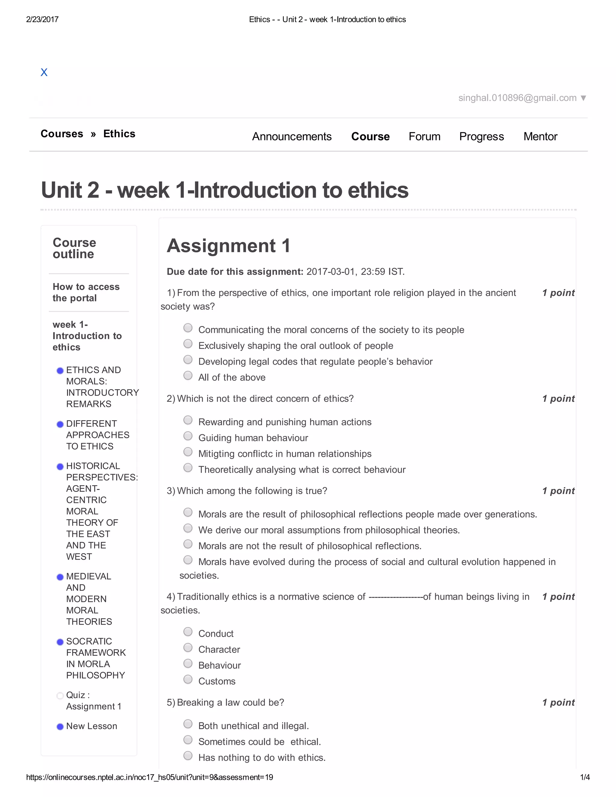 Ethics - unit 2 - week 1-introduction to ethics | PDF
