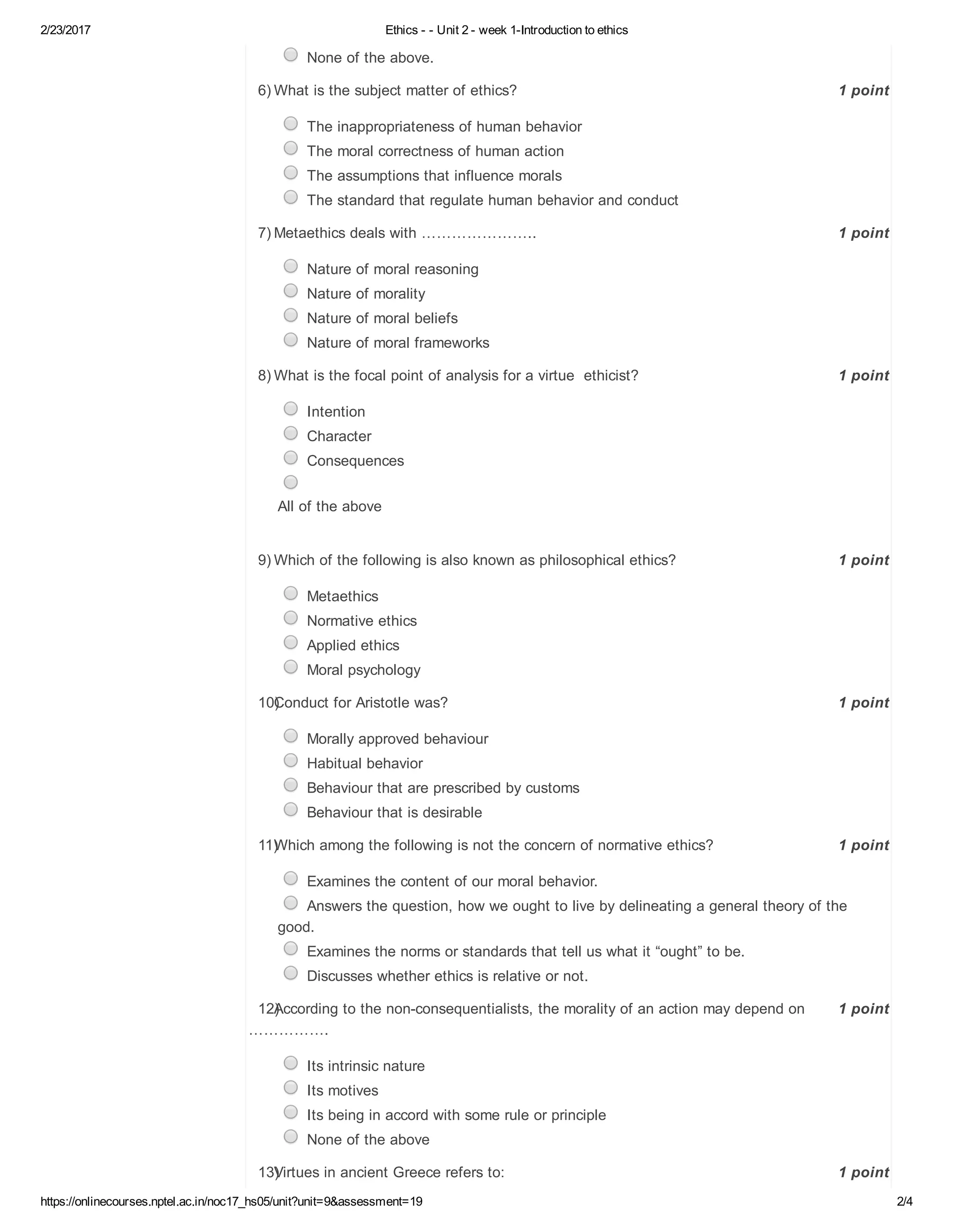 Ethics - unit 2 - week 1-introduction to ethics | PDF