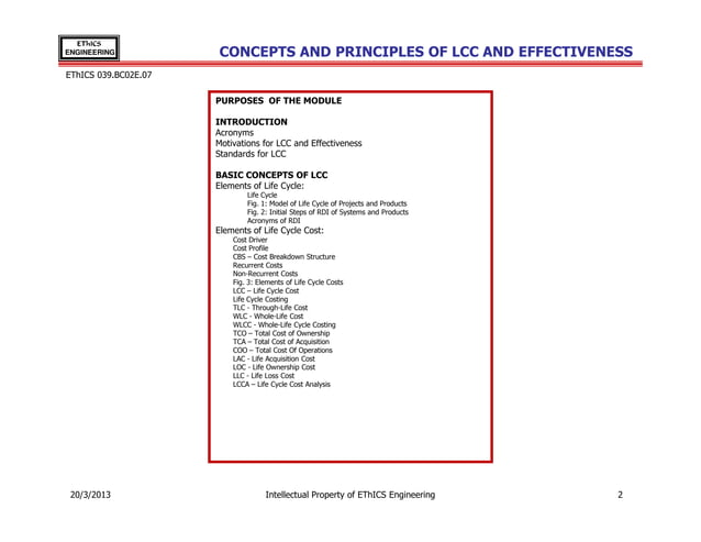 Concepts and Principles of Life Cycle Cost (LCC) and Effectiveness | PPT