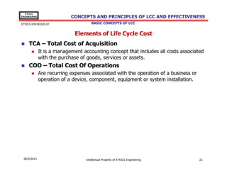 Concepts and Principles of Life Cycle Cost (LCC) and Effectiveness | PDF