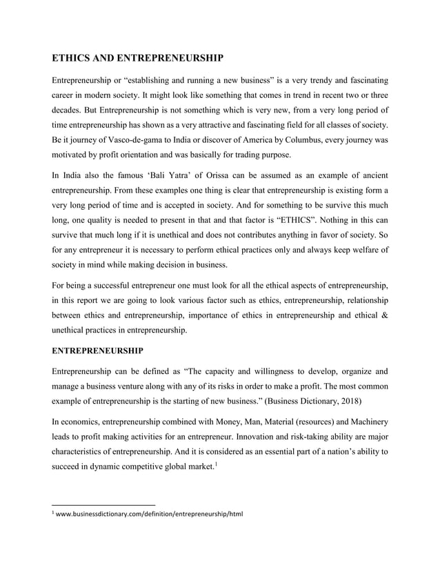 Ethics and entrepreneurship | PDF