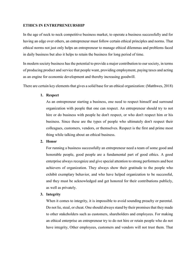 Ethics and entrepreneurship | PDF