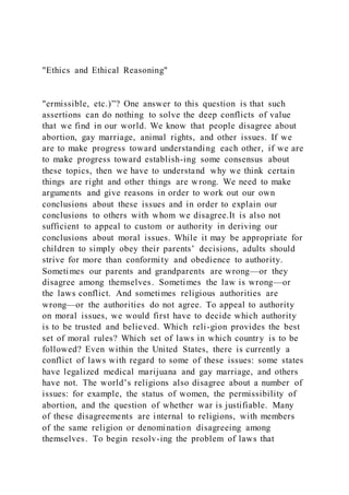 Ethics and Ethical Reasoningermissible, etc.)” One answe | DOCX