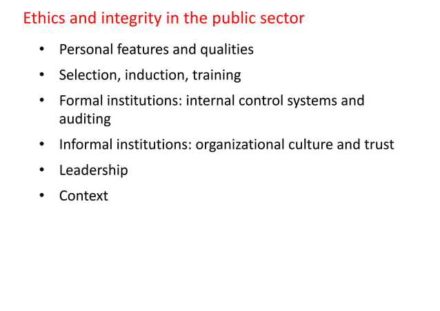 Ethics and integrity in the public sector | PDF | Business | Business ...