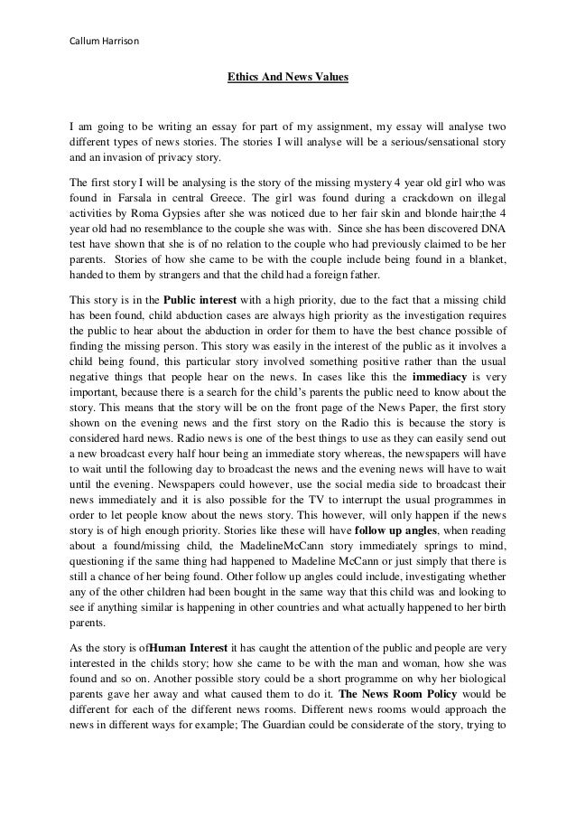 Ethics And News Values Essay Ethics And News Values Essay
