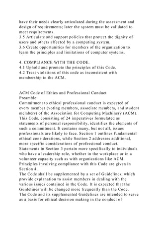 Ethics and TechnologyACM Code of Ethics Project Guidelines.docx | Law