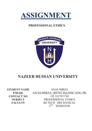 Ethics assignment 2 nd semester anas mirza | PDF