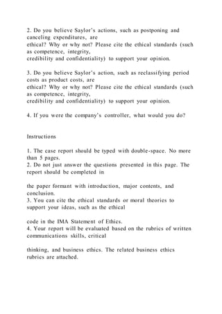 Ethics Case of Managerial Accounting Edward Saylor is the | PDF