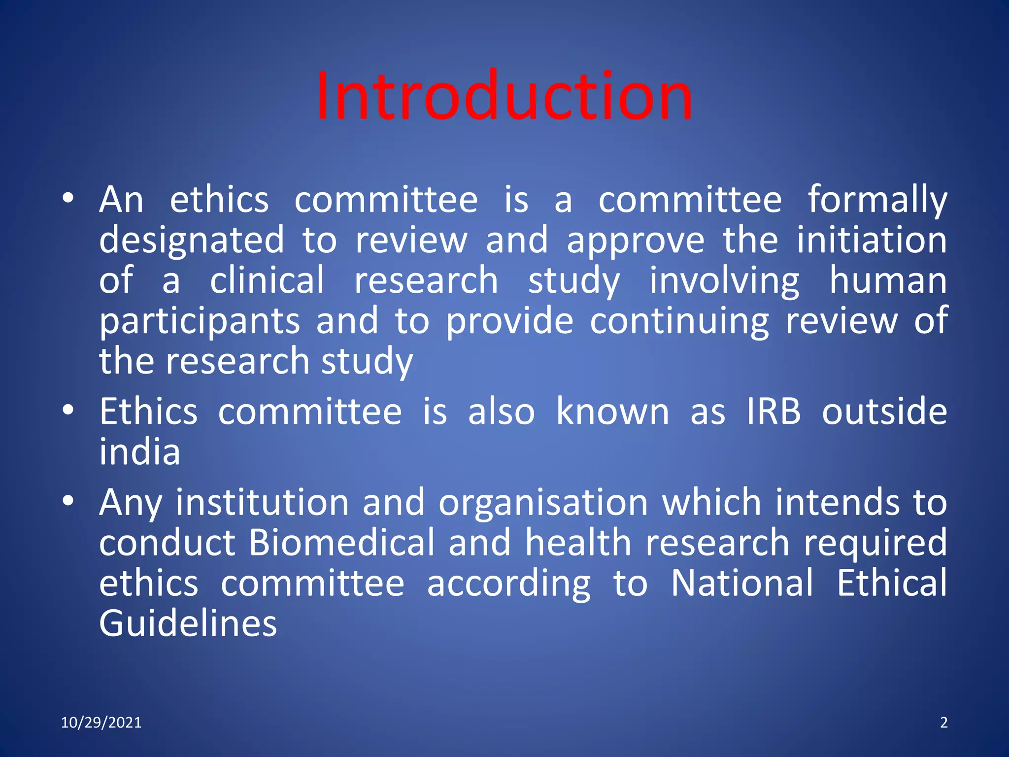 Ethics committee’s role and functioning committee formation | PPTX