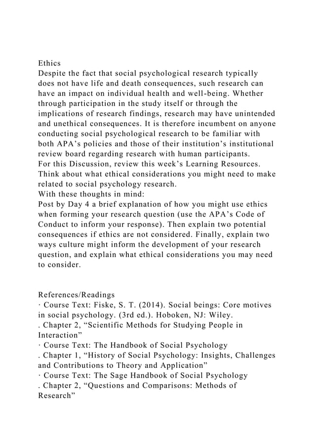 EthicsDespite the fact that social psychological research typica.docx