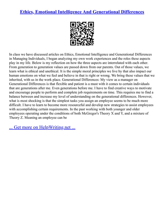 Ethics, Emotional Intelligence And Generational Differences | PDF