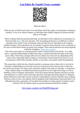Ethics Essay Examples | PDF