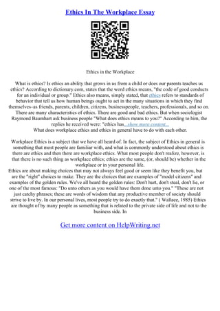 Ethics Essay Examples | PDF