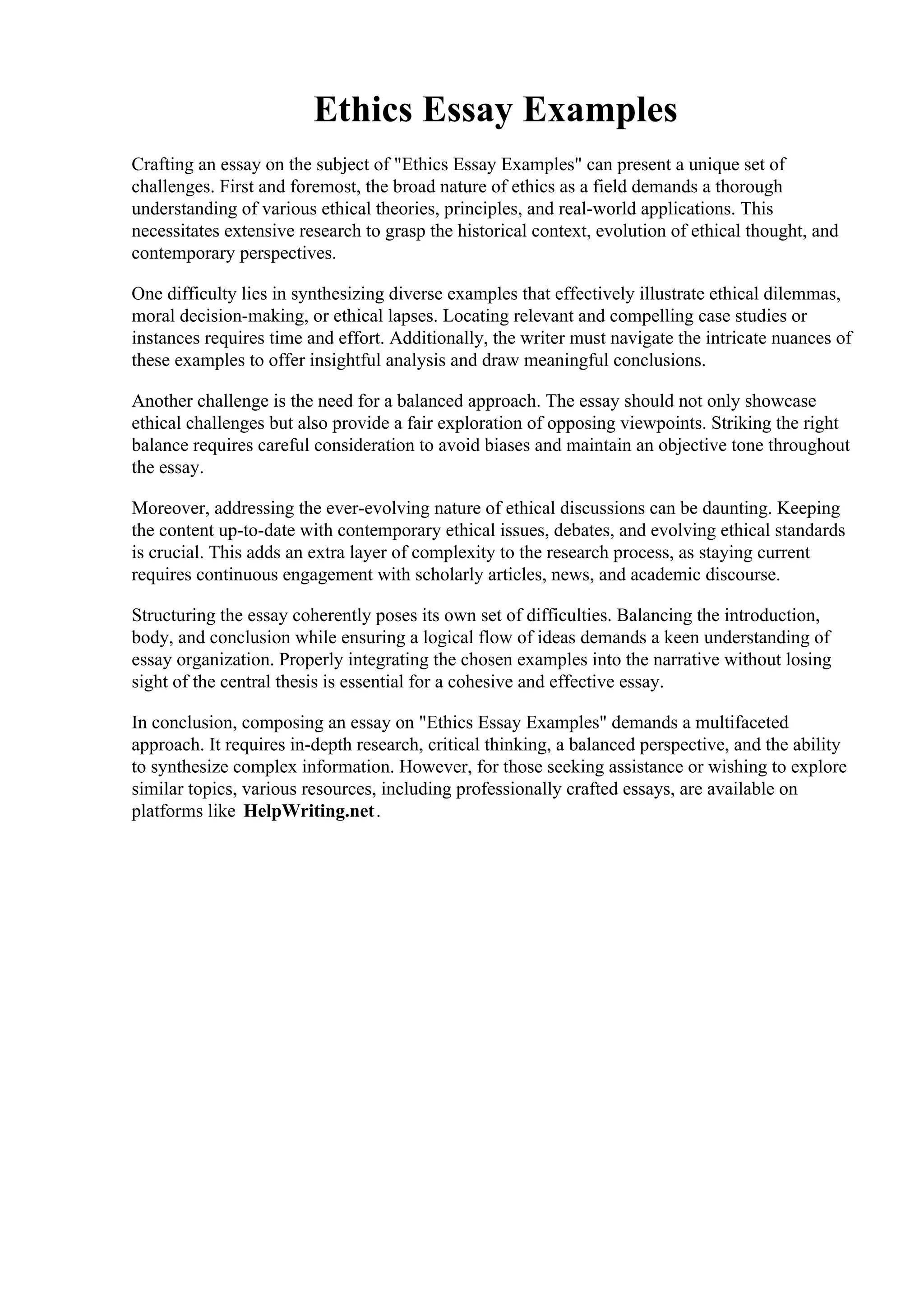 Ethics Essay Examples | PDF