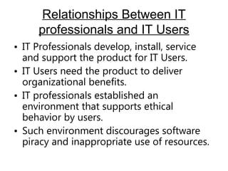Ethics for it professionals and it users | PPT