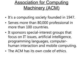 Ethics for it professionals and it users | PPT