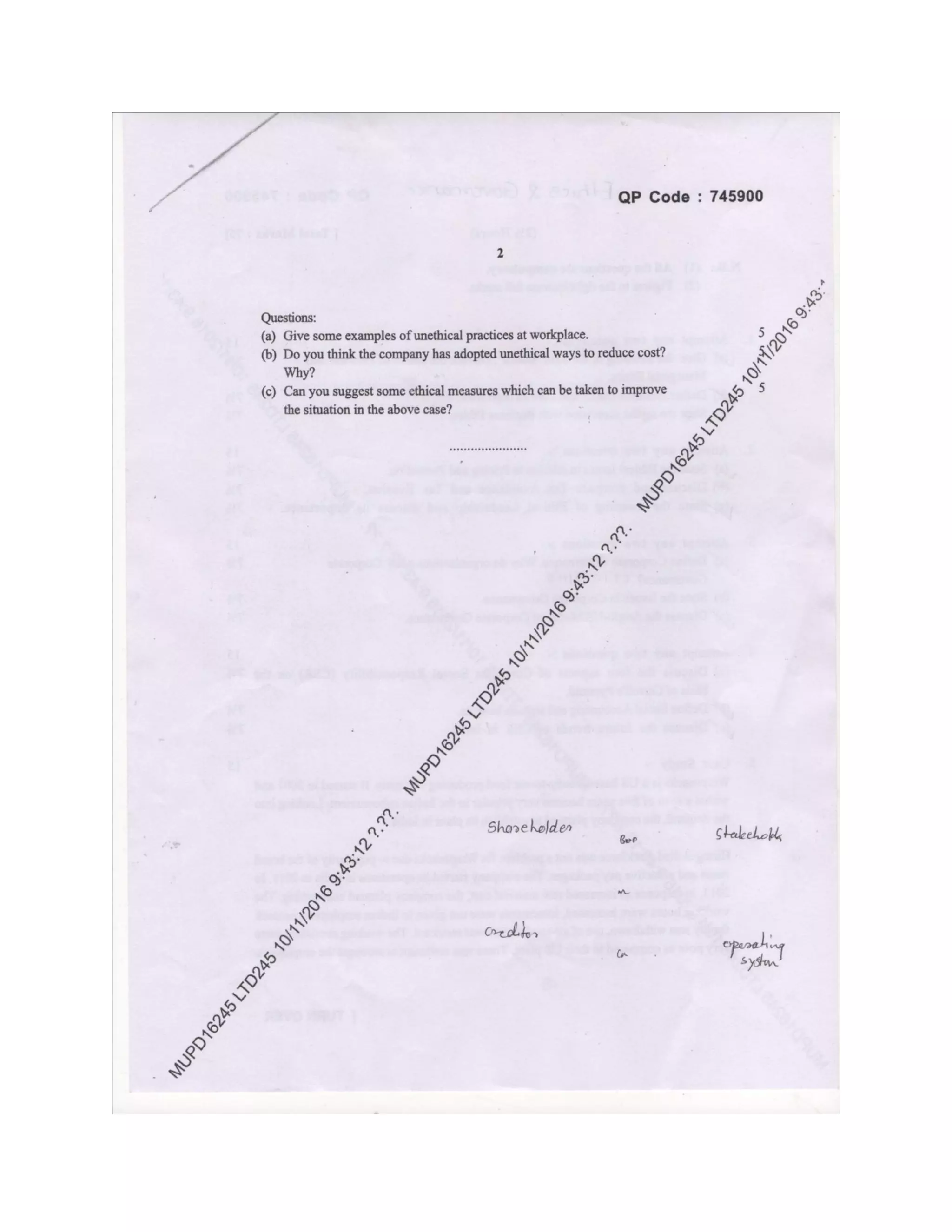 BMS 5th SEM Question Paper:- Ethics & Governance | PDF