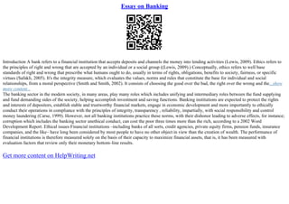 Ethics In Banking Essay | PPT