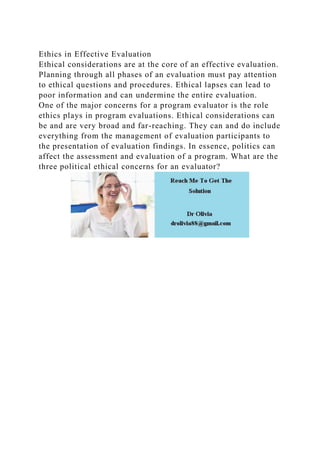 Ethics in Effective EvaluationEthical considerations are at the co.docx ...