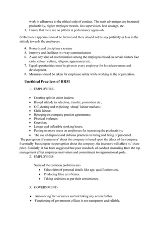 Ethics in Human Resource Management (HRM) | DOCX