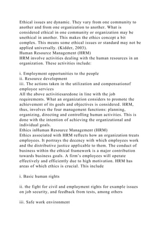 ETHICS IN HUMAN RESOURCE MANAGEMENT (HRM)EthicsEthics entail.docx