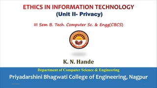 Ethics in Information Technology - Privacy | PPT