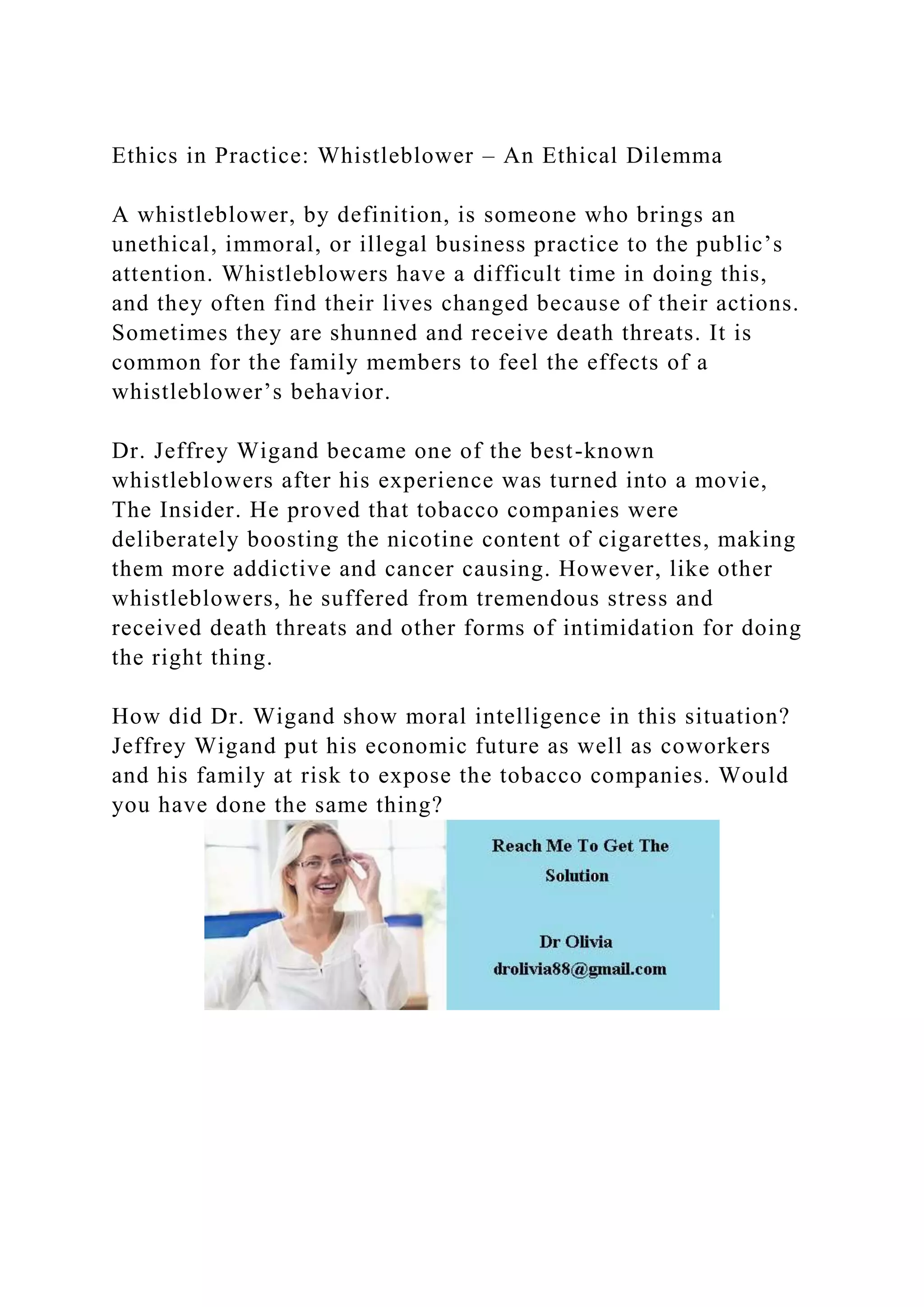 Ethics in Practice Whistleblower – An Ethical Dilemma A whistl.docx