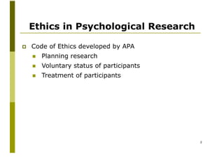 Ethics In Psychological Research | PDF