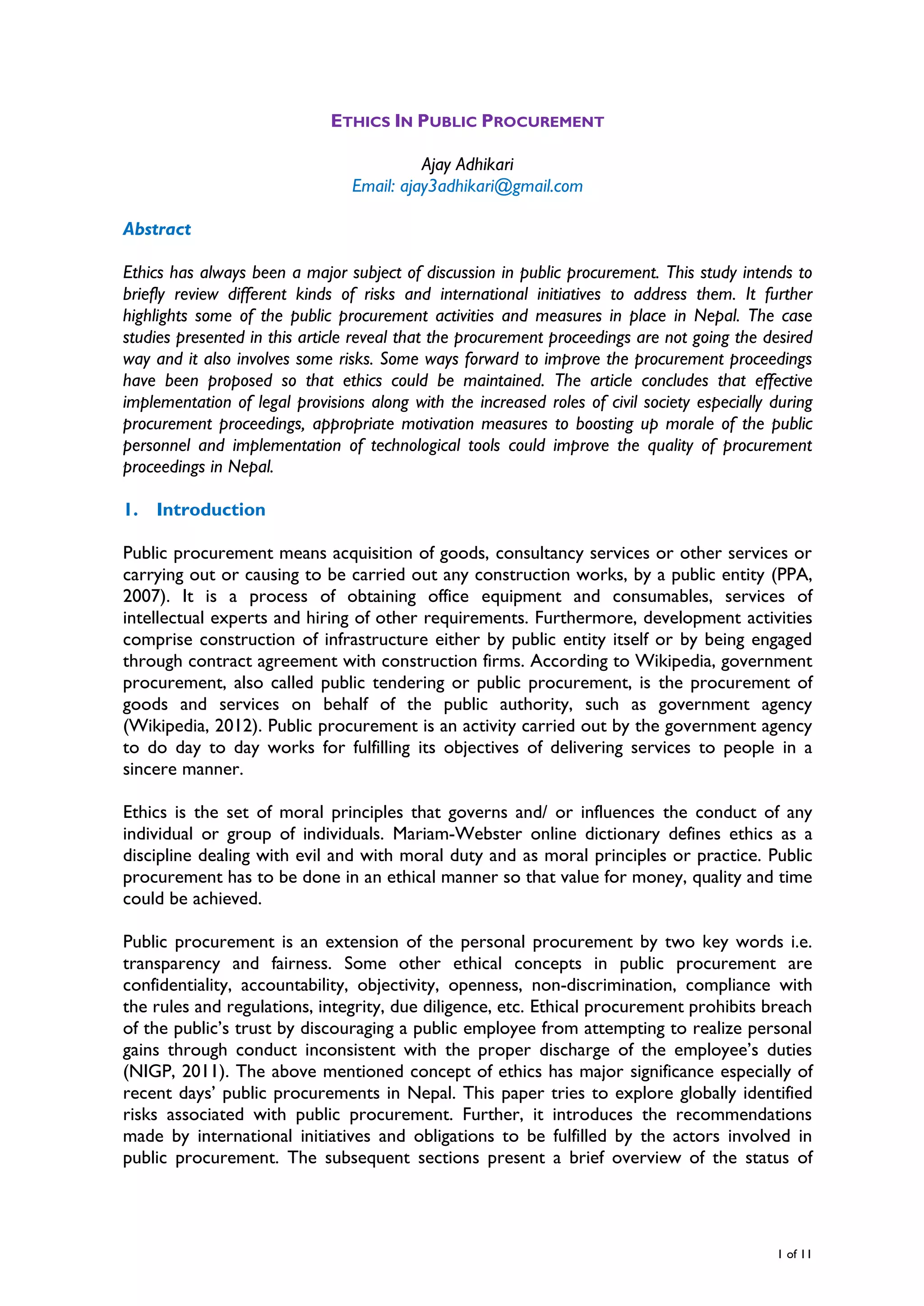 Ethics in public procurement | PDF