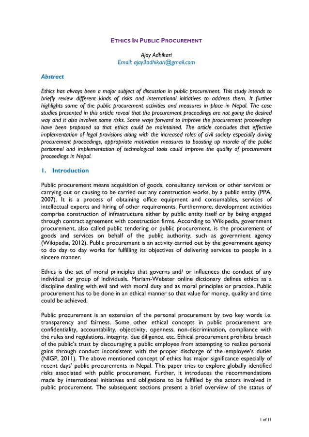 Ethics in public procurement | PDF