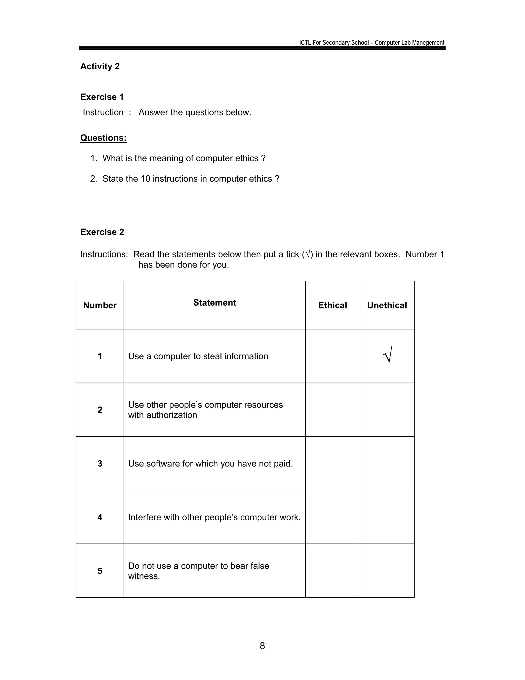 Ethics in using computer | PDF