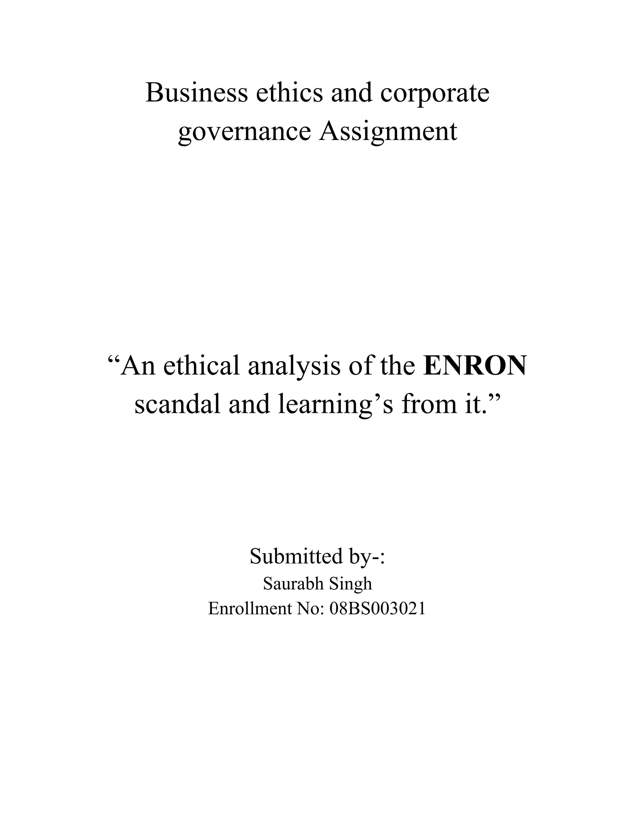 Ethics Issues At Enron | DOCX