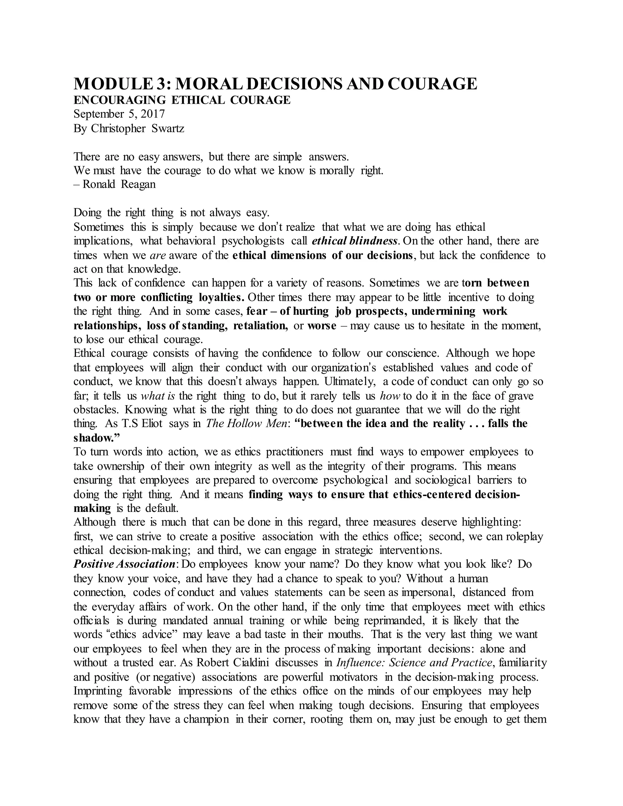 Ethics m 3 moral decision and courage | DOCX