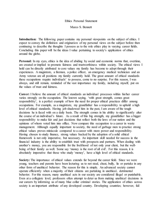 Ethics personal statement | PDF
