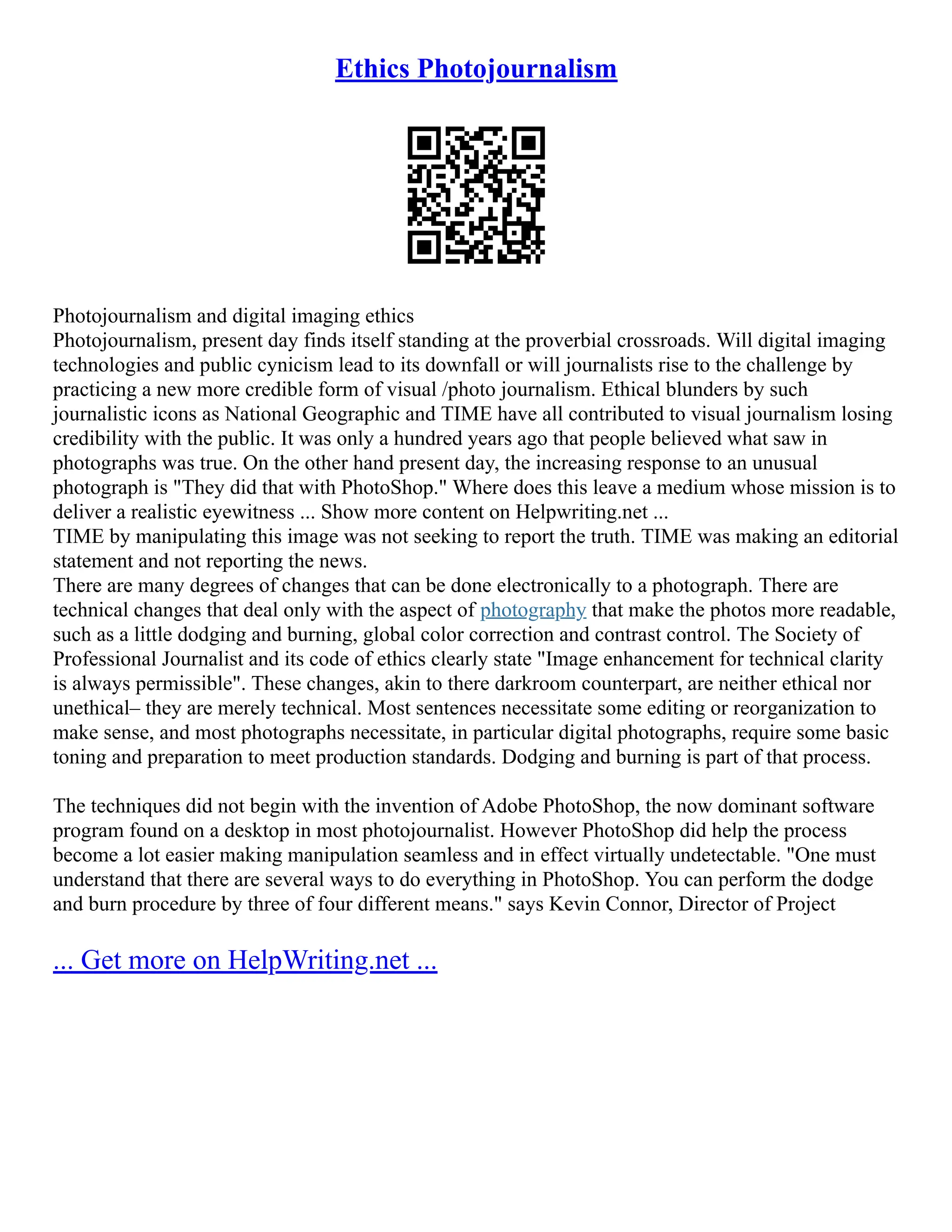 Ethics Photojournalism | PDF