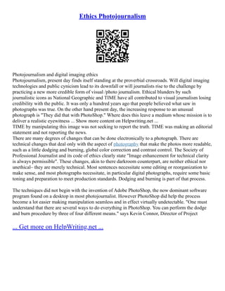Ethics Photojournalism | PDF