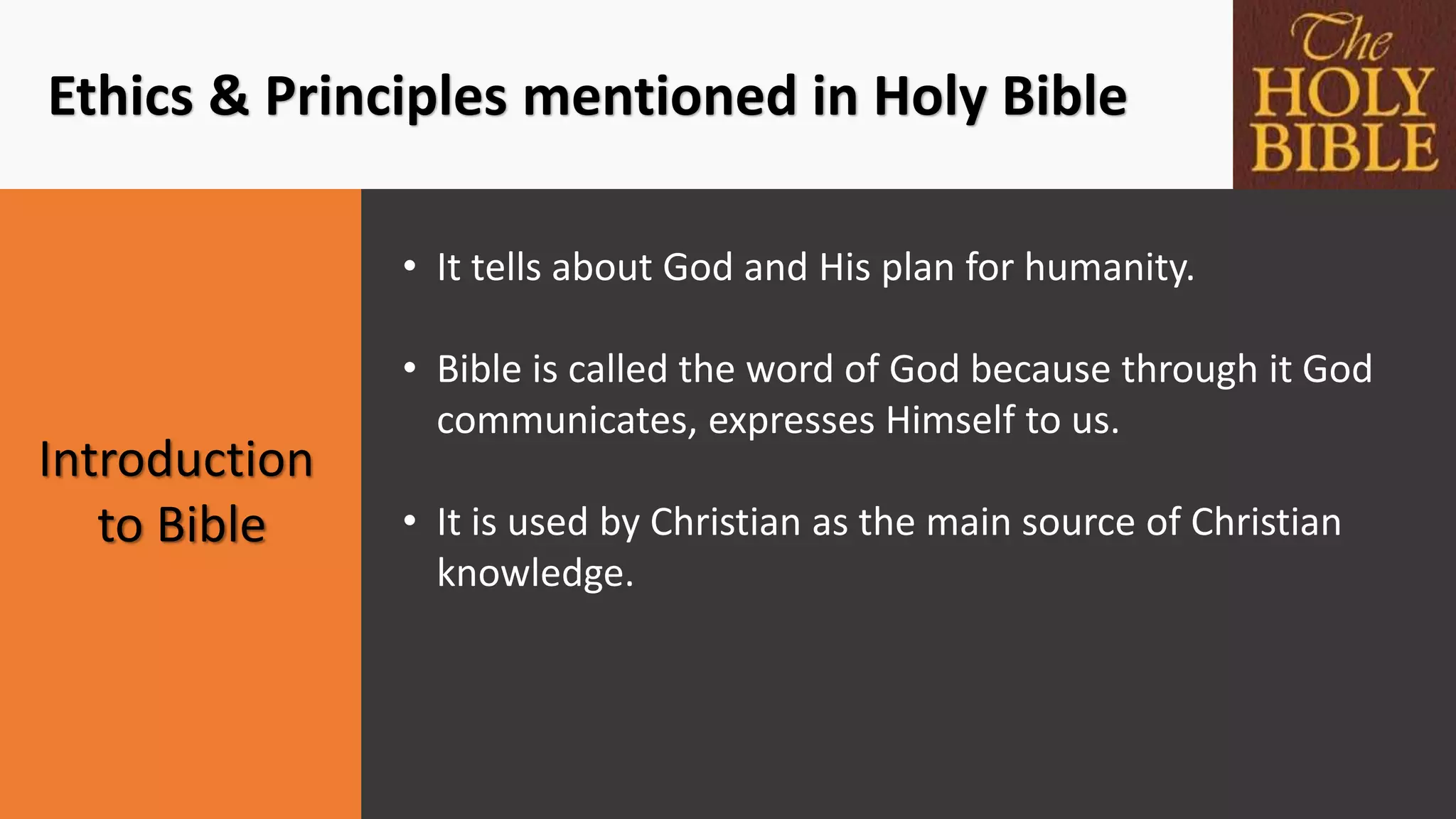 Ethics & principles mentioned in holy bible | PPTX