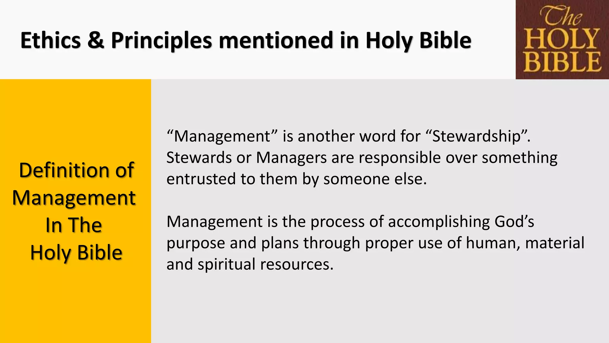 Ethics & principles mentioned in holy bible | PPTX