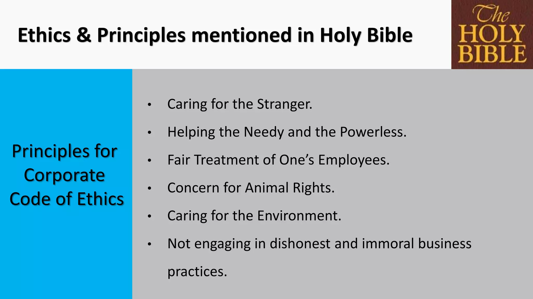 Ethics & principles mentioned in holy bible | PPTX