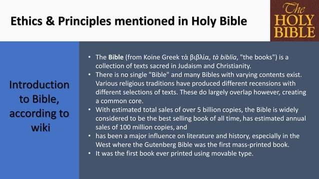 Ethics & principles mentioned in holy bible | PPT