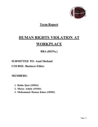 Violation of Human Rights at Workplace | DOCX